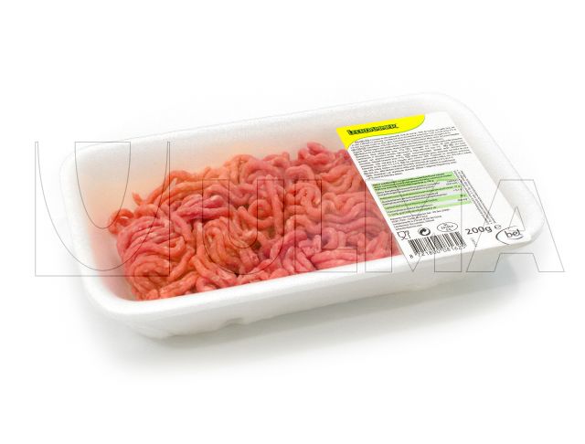 Mince meat packaging in poliestyren tray and PVC film. — ULMA Packaging